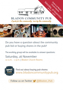 Community Pub Event Saturday, 16 November, 10 a.m. to 2 p.m. - Bladon ...